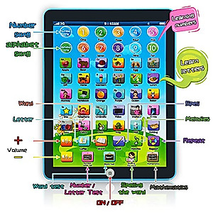 Kids Learning Pad/Tablet Interactive Toddler Toys with Words Numbers Alphabets Music Electronic Educational Toy for Preschool Boys & Girls 3-8 Years Old (Pink)