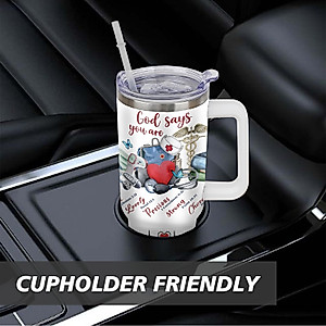 qoepfnsh Nurse Tumbler 40 oz Tumbler with Handle Christian Nurse Travel Coffee Mug Nurse Cup Stainless Steel Insulated 40oz Tumblers with Lid and Straw Nurse Gifts for Women