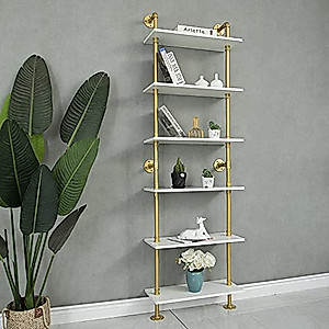ZIOTHUM 6 Tier Gold Bookshelf, White and Gold Shelves, Modern Shelves Shelf Bookcase Metal Mid Century Open Industrial Wall Mount Accents Decor Retail Shelving Vertical for Living Room