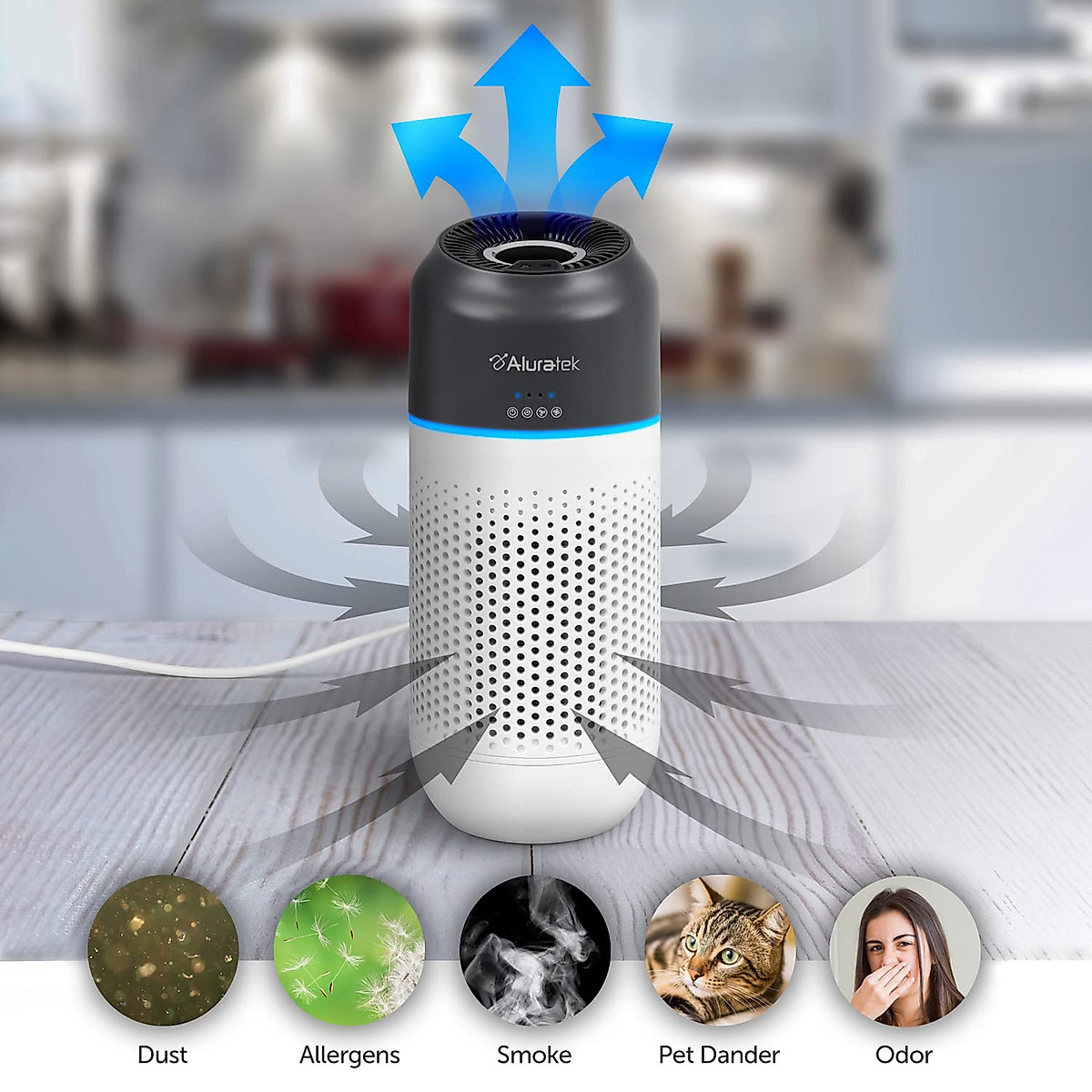 Aluratek Portable H13 True HEPA Air Purifier for Travel, Home, Office, Reduce Smoke, Dust, Mold, Pollen, Odor (APAP01F), Black, Standard