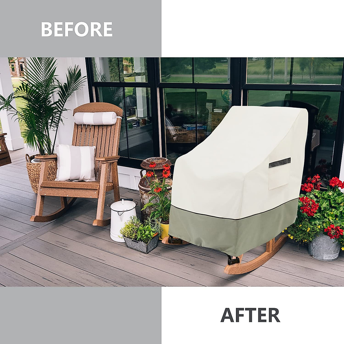 LSongSKY Outdoor Rocking Chair Cover 2 Pack, 100% Waterproof Heavy Duty Chair Covers, Patio Rocking Chair Covers for Outdoor Furniture, 26" W x 32.5" D x 43" H inches, White & Grayish Green