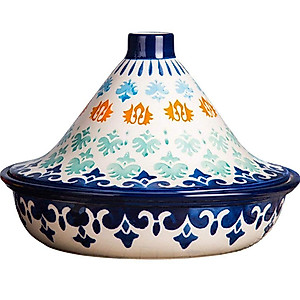 MYYINGBIN 10 Inches Moroccan Tagine with Ceramic Base and Cone-Shaped Lid Underglaze Craft Clay Enamel Stew Pot Healthy Slow Cooker, Blue