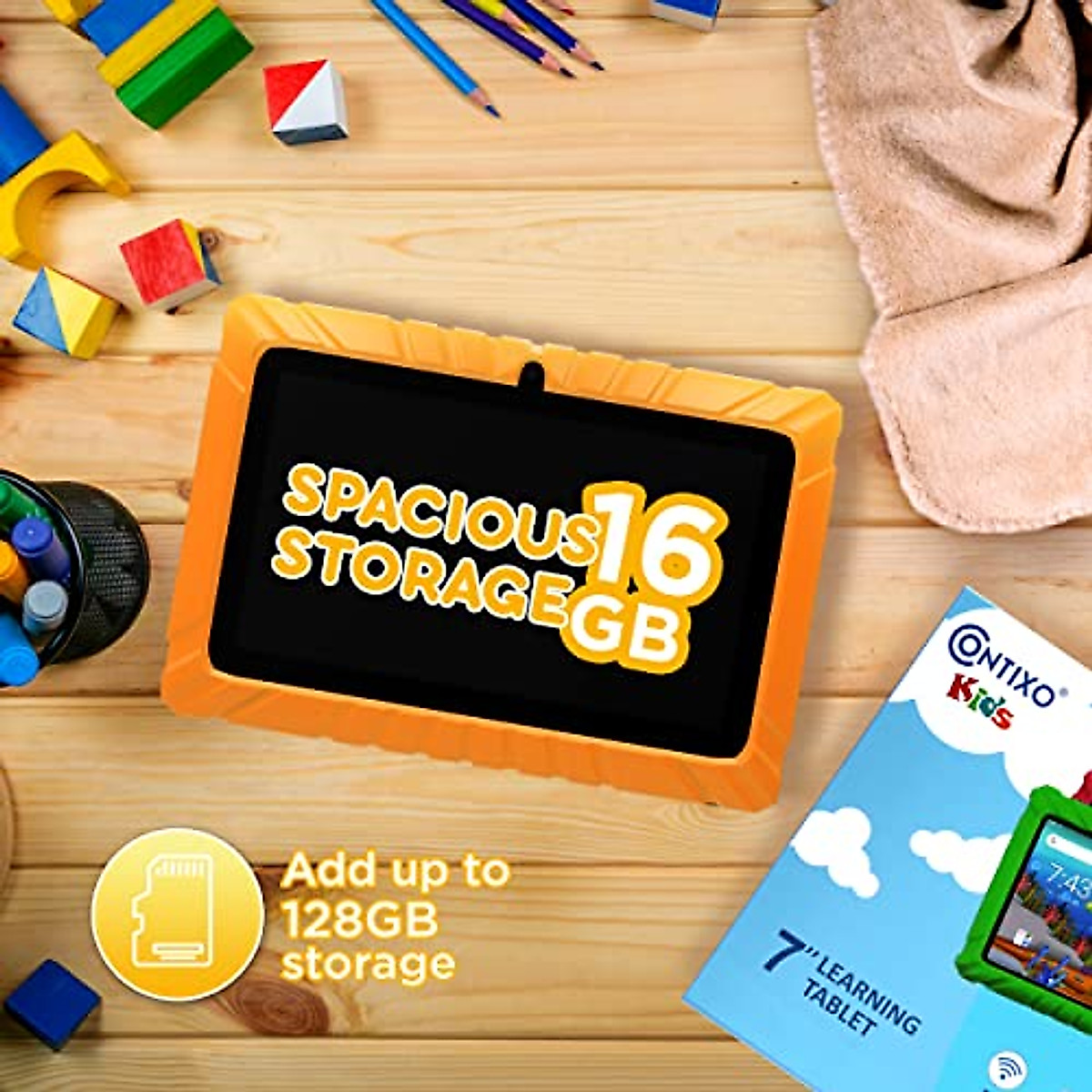 Contixo V8 Tablet for Kids and H1-Fox Kid's Fleece Headphones (Fox) Bundle, Come with Sleeve Bag,Learning Tablet, Parental Control Family Link