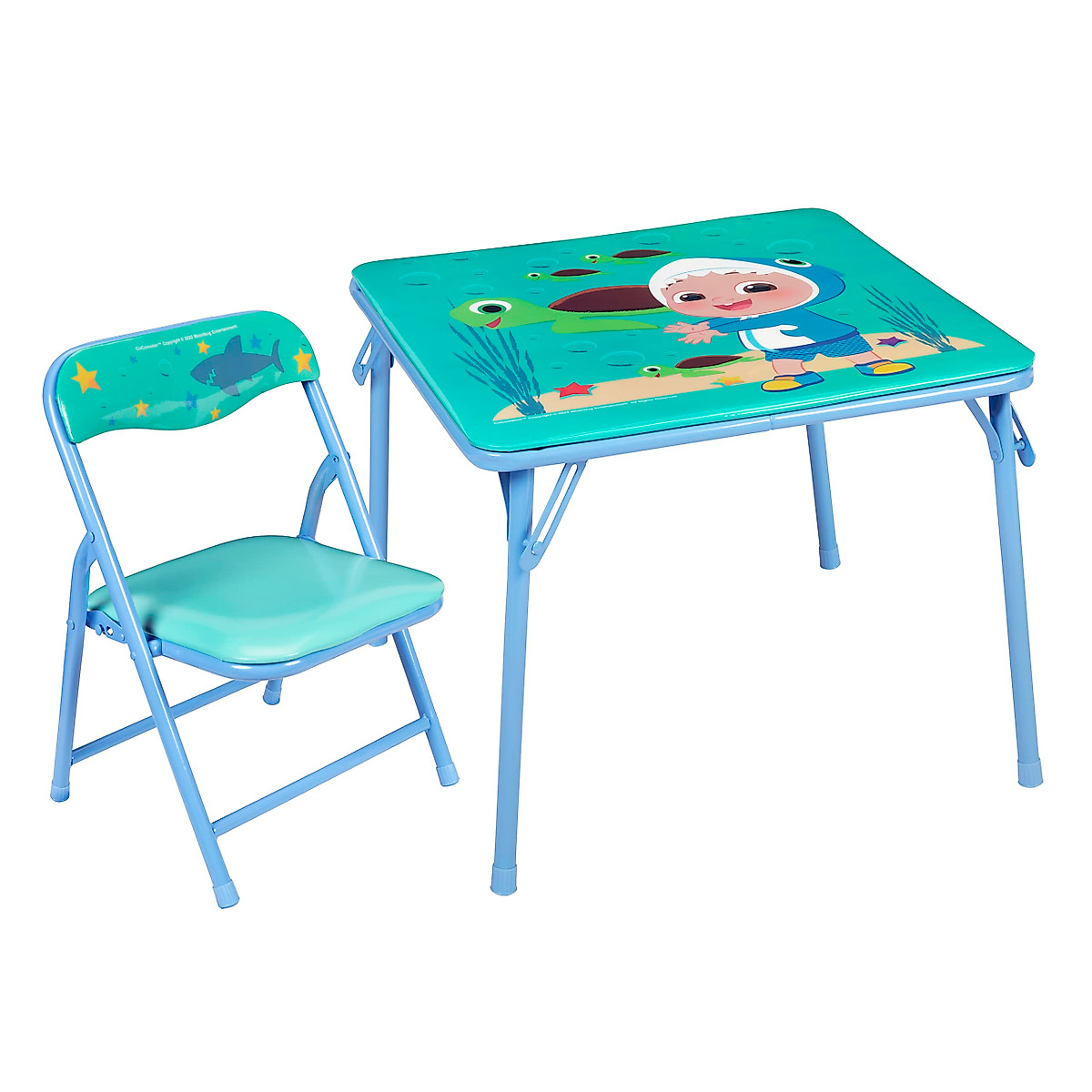 CoComelon Table & Chair Set for Toddlers 24-48M, Includes 1 Table & 1 Chair - Sturdy Metal Construction, Table: 20" L x 20" W x 16.4" H, Chair: 12" L x 11.6" W x 17.7" H - Weight Limit: 70 lbs