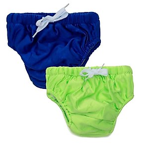 KaWaii Baby Swim Cloth Diaper, Reusable Unisex Infant Swimming Pants, Lightweight, Comfortable, Pack of 2 Blue and Green (S) 12-25 lbs