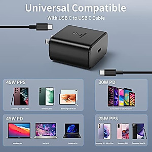45W USB C Charger, Samsung Super Fast Charging Wall Charger for Samsung Galaxy S23 Ultra/ S23/S23+/S22Ultra/S22+/S22,Note20/S20,Galaxy TabS7/S7+/S8/S8+, with 6FT Fast Charging Cable-Black
