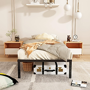 Kinshionroyal 18 Inch Twin Bed Frame Heavy Duty Metal Frames No Box Spring Needed, Metal Platform Bed Frames with Storage Space Under Frame, Easy Assembly, Noise Free, Black