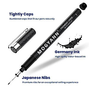 Mogyann Art Pens, Black Drawing Pens 8 size Ink Pens Set for Artist Writing, Sketching, Manga, Anime