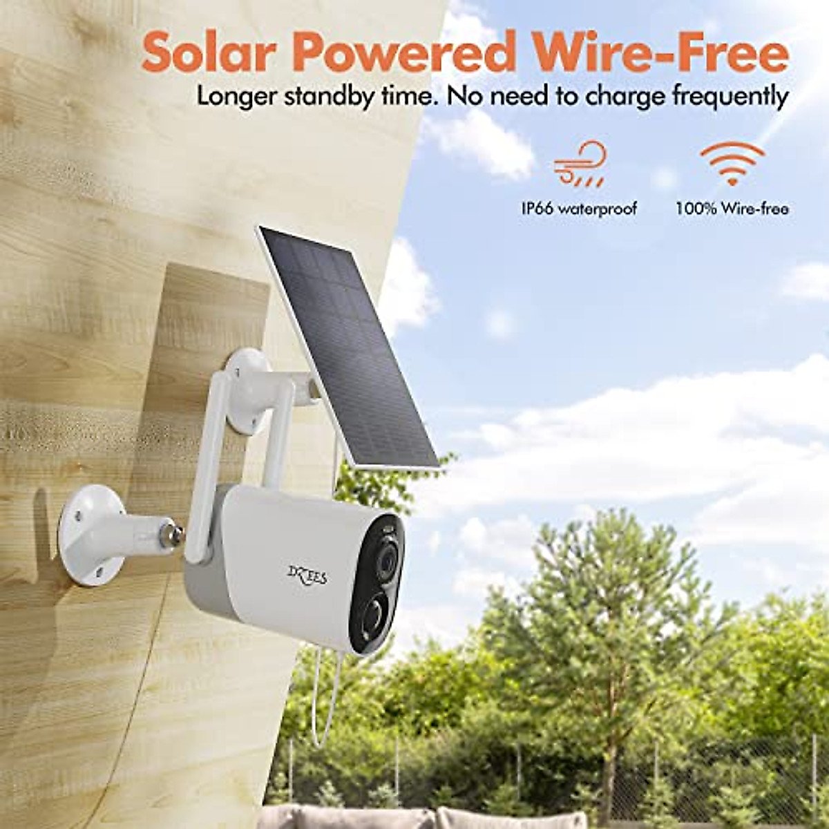 Security Cameras Wireless Outdoor, Dzees 2K Solar Powered Outdoor Security Cameras with Siren & Spotlight, 2.4G WiFi Wireless Surveillance Cameras for Home Security, Color Night Vision/2-Way Talk/IP66