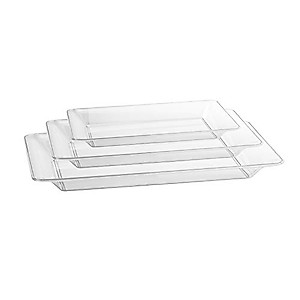 Exquisite - 6 Pack Crystal Clear Premium Quality 10.5 inch. x 8.5 inch. Rectangle Plastic Disposable Serving Trays for Parties - Heavy Duty Serving Platter and Serving Trays for Eating