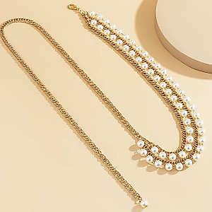 Xerling Layering Pearl Waist Chain Bohemian Multilayered Belly Chain for Women Girls Simulated Imitation Pearl Body Chain