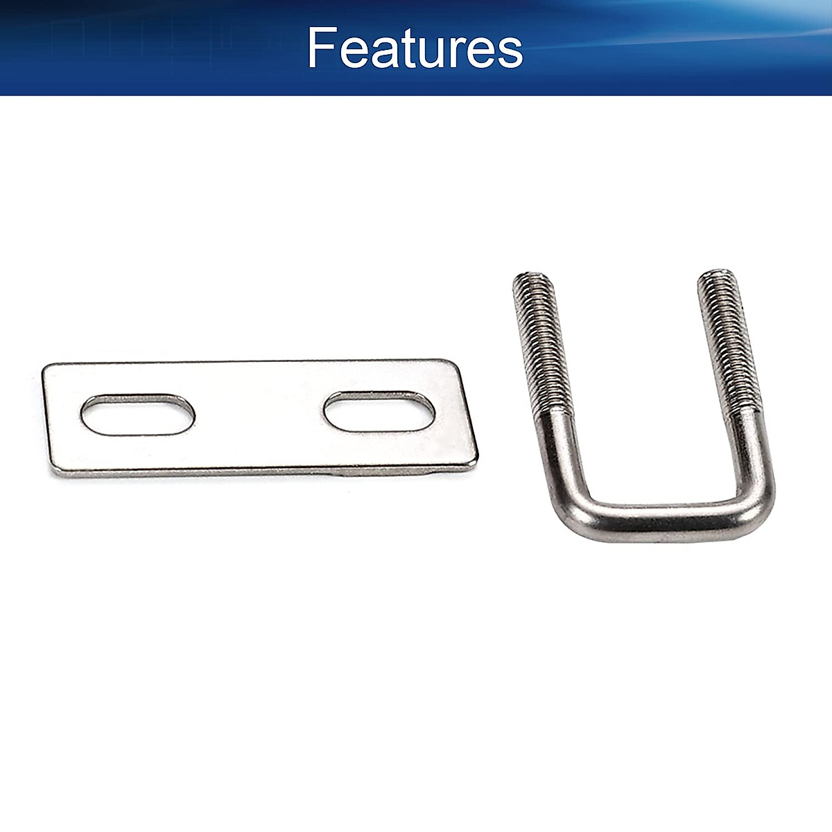 Bettomshin 4Pcs U-Bolts 304SS, 0.79inch(20mm) Width x 0.94inch(24mm) Thread Length Square U Bolts M6 w Washers and Nuts for Replacement Parts Accessories Ski Boat Fishing Boat Sailboat Trailer