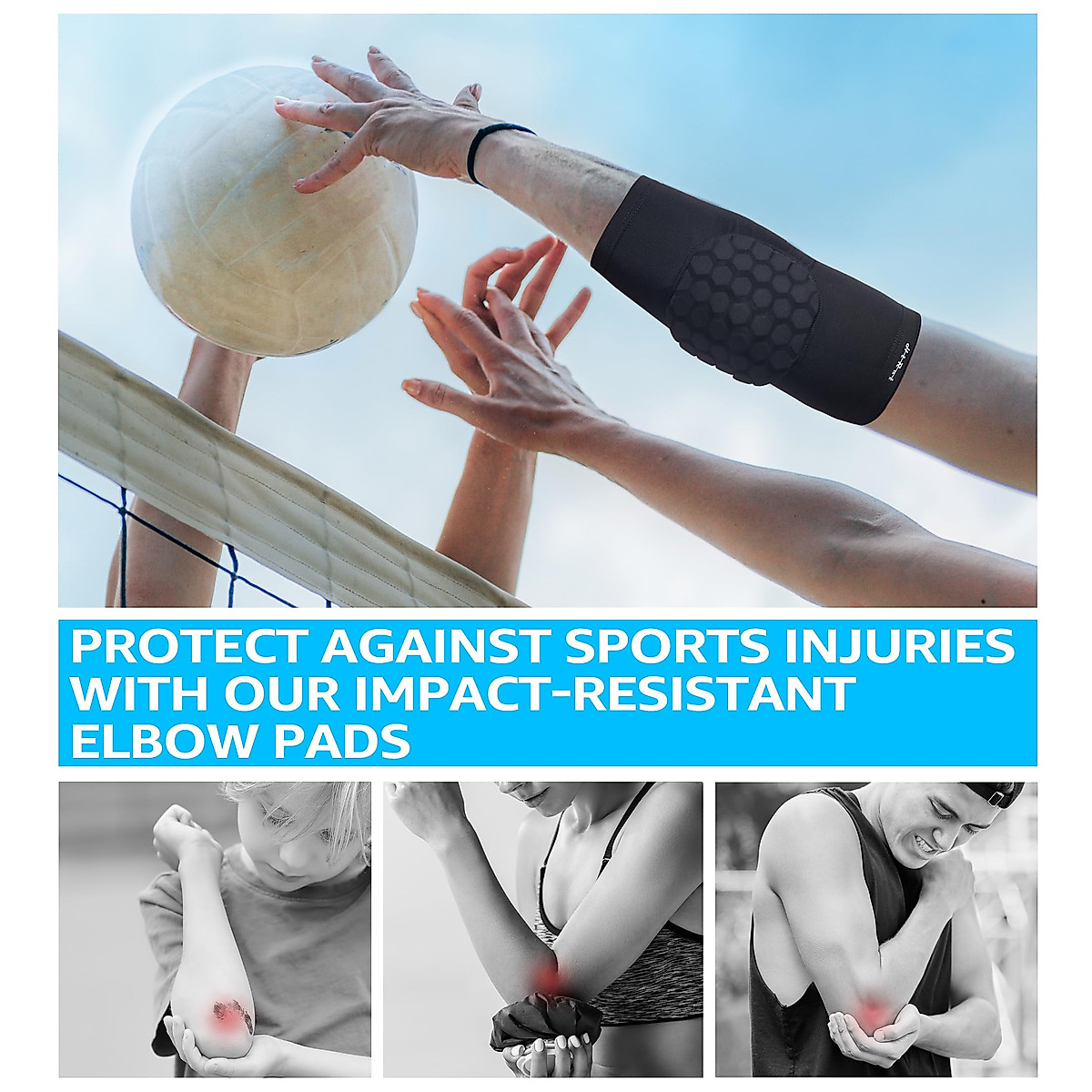 HiRui Elbow Pads, Basketball Baseball Elbow Brace Elbow Support Arm Compression Sleeve Collision Avoidance Elbow Pad for Volleyball Cycling Football Work Out, Women&Men(1Pair) (Black, XL)