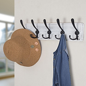 Dseap Coat Rack Wall Mounted - 5 Tri Hooks, Heavy Duty, Wooden Wall Coat Hanger Coat Hook for Clothes Hat Jacket Clothing, Natural & Black, 2 Packs