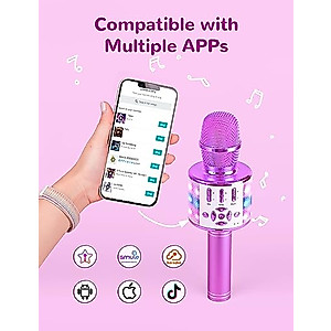 Amazmic Toys for girls, Kids Karaoke Microphone Toddler Microphone for singing with LED Lights,Voice Changer kids Birthday Gift for Girls, Boys, Girls Toy Age 3, 4, 5, 6, 7, 8+ Years Old(Light Purple)