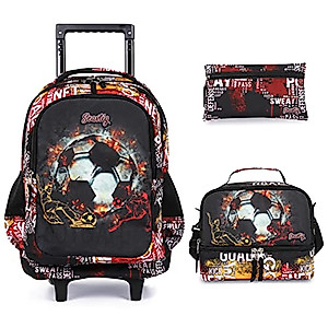 seastig Rolling Backpack for Kids Wheeled Backpack Double Handle Wheeled Backpack with Lunch Bag and Pencil Case Set