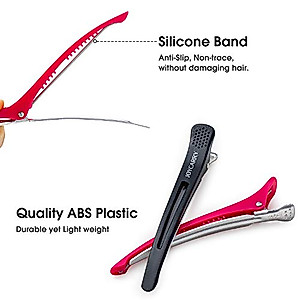 6 Professional Hair Clips for Women Styling Sectioning, Non-Slip Dividing Duckbill Hair Clips with Silicone Band, No Crease Hair Clips - Salon and Home Hair Cutting Styling Accessories (Pink)