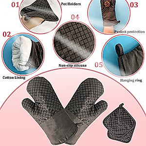 4 Pcs Oven Mitts and Pot Holders,500°F High Heat Resistant Kitchen Oven Mitts with Pot Holders,Long Oven Mitts with Recycled Cotton Infill and Silicone Non-Slip Surface for Baking and Cooking(Grey)