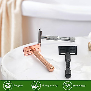 Matte Black Double Edge Safety Razor for Women and Men, Reusable Metal Single Blade Razors, with 10 Platinum Coated Safety Razor Blades