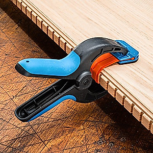 Medium Spring Clamps (Pair) – Easy Squeeze Bandy Clamps Woodworking for Thinner Stock, & Delicate Moldings – One-Handed Operation Medium Clamps – Easy to Grip Nylon Hand Clamps w/Fiberglass