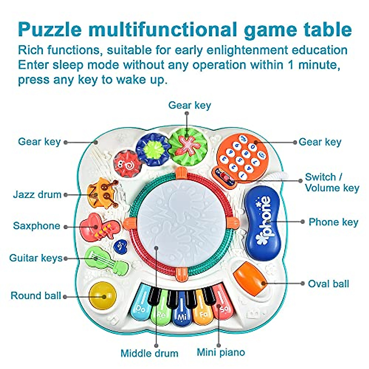 Dahuniu Baby Toys 6 to 12 Months, Activity Table for 1 2 3 Years Old (Size: 11.8 x 11.8 x 12.2 inches)