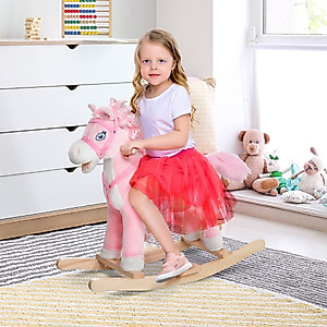 Qaba Kids Ride on Rocking Horse Toddler Plush Toy with Realistic Sounds and Swinging Tail for 3 Years Old Children