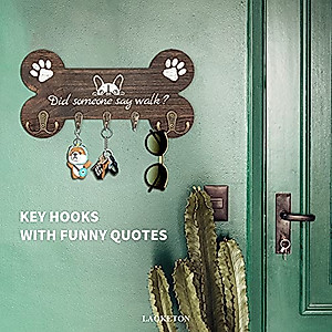 LAOKETON Bone Shape Key Holder - Dog Leash Holder with 5 Key Hooks Decorative for Wall, Cute Housewarming Gifts for Dog Owner & Lovers, 11.8'' x 5.9''(Brown)