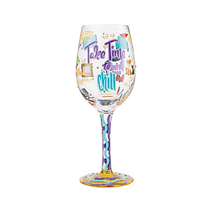 Enesco Designs by Lolita Take Time to Chill Artisan Hand-Painted Wine Glass, 1 Count (Pack of 1), Multicolor