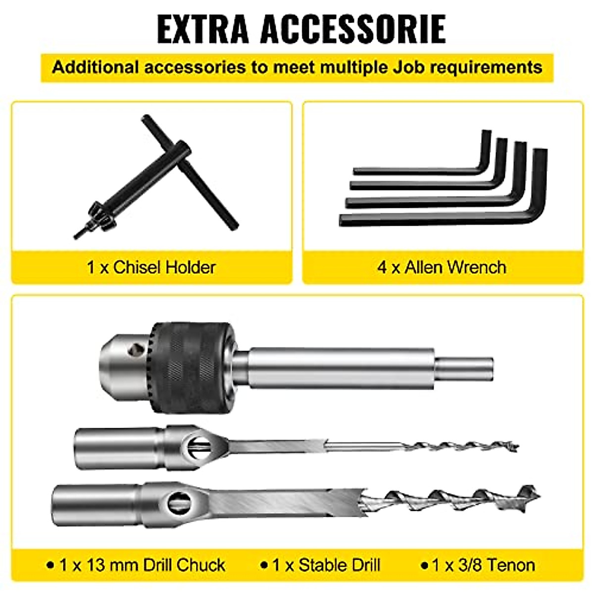 VEVOR Woodworking Mortise Machine, 1/2 HP 1400RPM Powermatic Mortiser, With Movable Work Bench Benchtop Mortising Machine, For Making Round Holes Square Holes Or Special Square Holes In Wood
