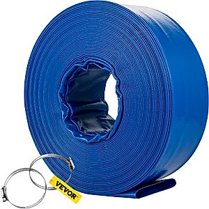 VEVOR Discharge Hose, 3" x 105', PVC Lay Flat Hose, Heavy Duty Backwash Drain Hose with Clamps, Weather-proof & Burst-proof, Ideal for Swimming Pool & Water Transfer, Blue