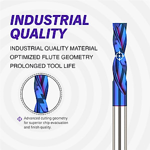 ZahyoX 1/4 Inch Shank Downcut Spiral Router Bit, Nano Coated Solid Carbide Straight CNC End Mill for Wood, 1/4 Dia x 1 CL x 2-1/2 OVL