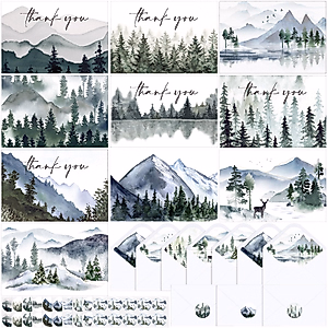 Zhanmai 100 Set Thank You Cards for Gratitude with Envelopes Stickers Bulk 4 x 6 Inch Watercolor Forest Employee Recognition Colorful Greeting Note Card Neon Appreciation Postcard (Watercolor Forest)