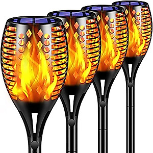 TomCare Solar Lights Upgraded, 43" Waterproof Flickering Flames 96 LED Torches Lights Outdoor Solar Landscape Decoration Lighting Auto On/Off Pathway Lights for Garden Patio Yard Christmas, Black(4)