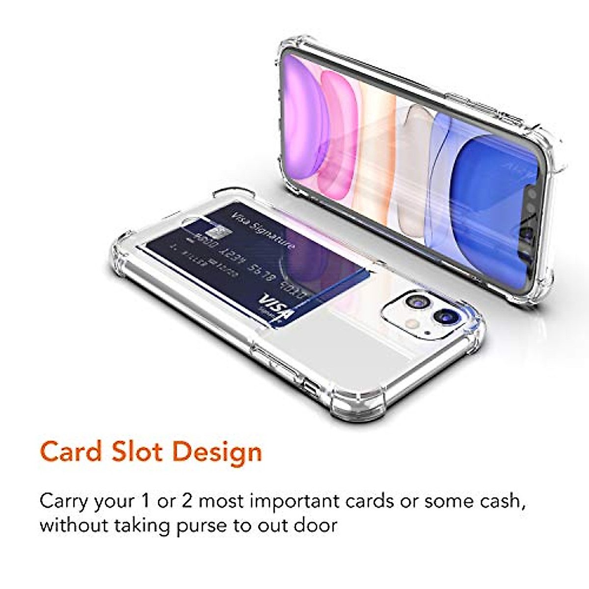 ANHONG Upgrade iPhone 11 Clear Case with Card Holder, Protective Soft TPU Shock-Absorbing Bumper Wallet Case for iPhone 11 6.1“