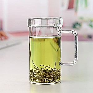 FLFK 20 Ounce Borosilicate Glass Coffee Mug Cup TeaCup-Glass Lid- High Capacity-Premium Quality Tea Mug for Reading