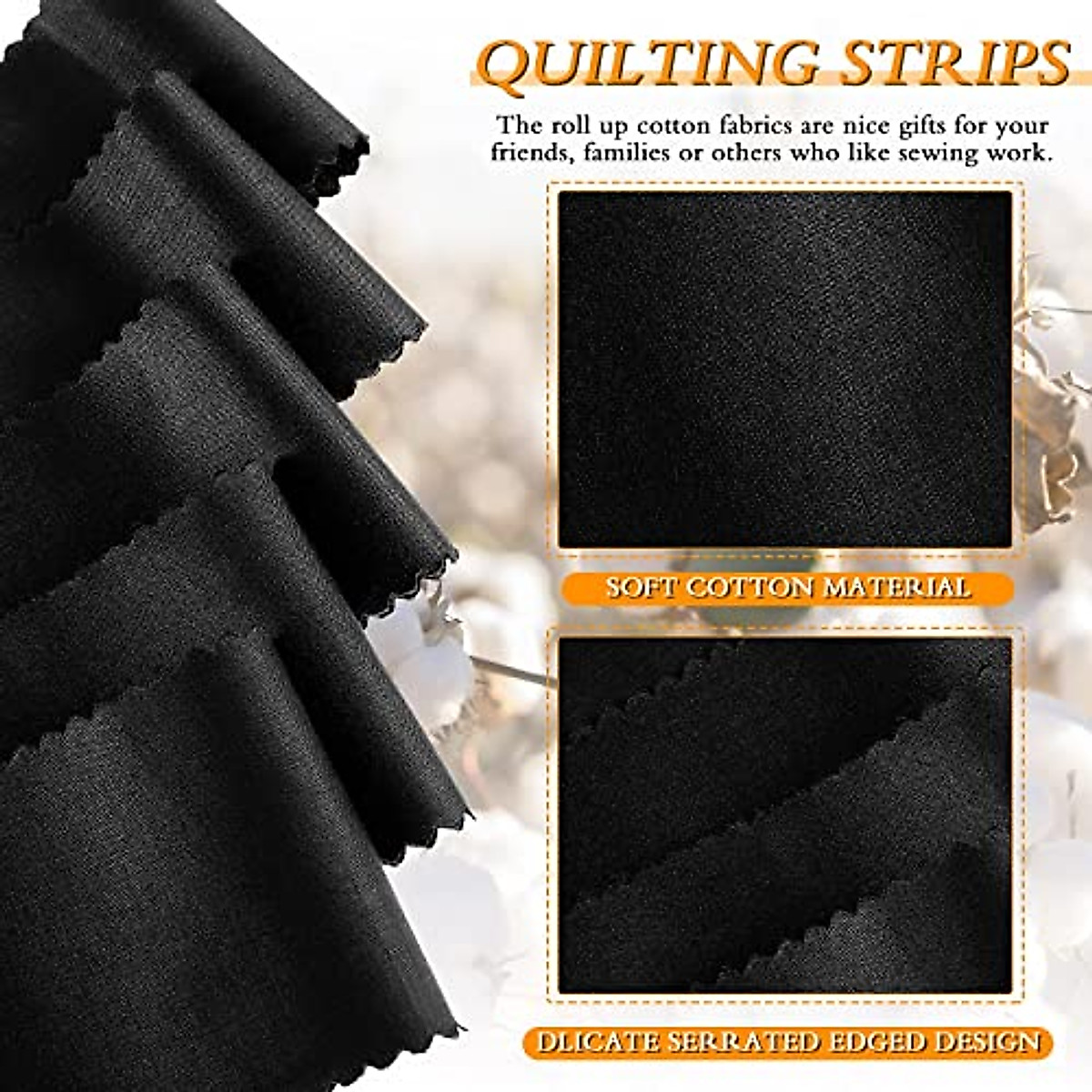 Boao 40 Pieces Fabric Strips Rolls Collection Jelly Fabric Strips for Quilting Roll up Fabric Craft Patchwork Strips DIY Sewing Fabric Rolls for Handmade Favors (Black, 2.5 x 44 Inch)