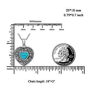 Plesitep Turquoise Heart Necklace Sterling Silver Sunflower Pendant Necklace Jewelry For Women Mom