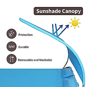 COVERCO Patio Double Chaise Lounge Bed with Canopy,Headrest Pillow and Wheels,Portable Outdoor Hammock Bed for Patio, Yard, Pool (Blue) 2