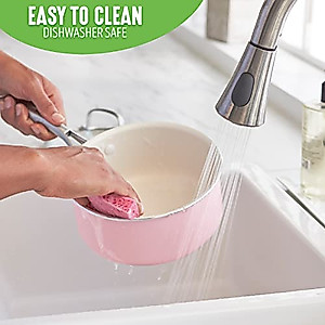 GreenLife Artisan Healthy Ceramic Nonstick, 12 Piece Cookware Pots and Pans Set, Stainless Steel Handle, PFAS-Free, Dishwasher Safe, Oven Safe, Soft Pink