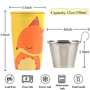 BosilunLife Ceramic Tea Cup with Infuser and Lid for Steeping Loose Leaf Tea, 10 oz Tea Mug Tea Infuser Cup with Filter for Tea, Milk, Coffee, Loose Leaf Tea Infusers Double Wall Coffee Mug