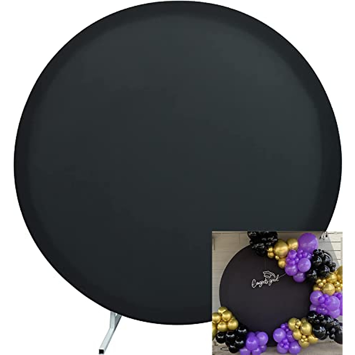Mocsicka 7.2x7.2ft Round Black Backdrop Polyester Round Cover Photo Backdrops Baby Shower Birthday Party Decorations Banner Photography Background (7.2ft, Black)