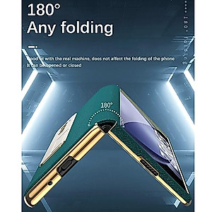 lefeda Leather Case for Samsung Galaxy Z Fold 5, Full Body Protection Electroplated Case with Tempered Glass Screen and Hidden Stand Shockproof Phone Cover,Gold