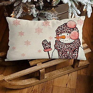 Christmas Pillow Covers 12x20 Inch Set of 4 African American Black Santa Throw Pillows Snowman Pink Christmas Xmas Winter Pillowcase Home Decor Living Room Decorative Cushion Case for Sofa Couch