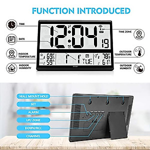 Atomic Clock DOVEET-Digital Wall Clock Never Needs Setting/ Easy to Read/Easy Set Up/Indoor Outdoor Temperature-Wireless Outdoor Sensor Battery Powered(4.5" Numbers)
