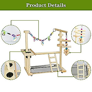 Olpchee Bird Playground Parrot Playstand Bird Play Stand Wood Perch Gym Playpen Ladder with Feeder Cups Toys for Cockatiel Parakeet - Include Tray