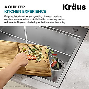 Kraus KWD100-75MBL WasteGuard Continuous Feed Garbage Disposal with 3/4 Horsepower Ultra-Quiet Motor for Kitchen Sinks with Power Cord and Flange Included, 15.25 inch, Black