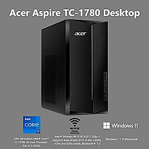 acer Aspire TC-1780-UR12 Desktop | 13th Gen Intel Core i7-13700 16-Core Processor | 16GB 3200MHz DDR4 | 512GB M.2 PCIe Gen 4 SSD | 1TB HDD | SD Card Reader | Intel Wi-Fi 6E AX211 | Win 11 Pro,Black