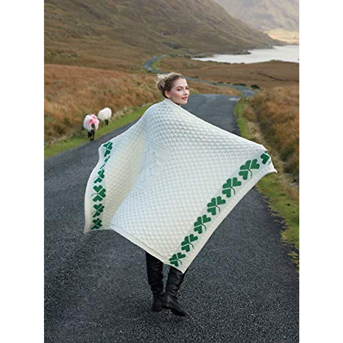 Irish Shamrock Blanket Cable Knit 100% Merino Wool Couch Throw Made in Ireland