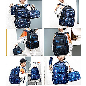 JiaYou Space Pattern Galaxy Backpack Boys Primary Junior Middle School Daypack Men High Middle School Laptop Bag(Star-Blue,3Pcs Backpack Set)