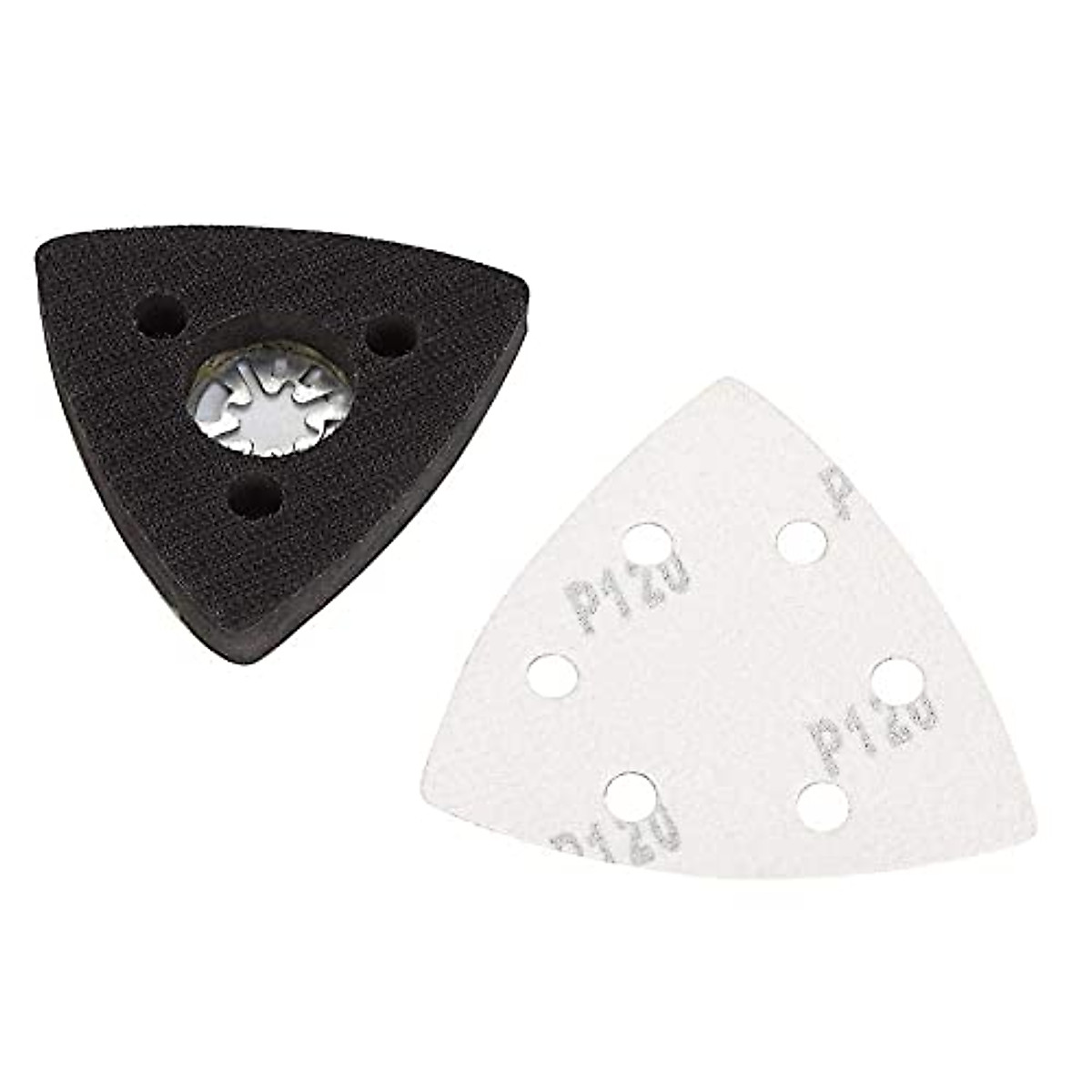 100pcs Sanding Paper, 80mm 60/80/120/180/240 Grits Triangular Hook & Loop Triangle Sandpaper +1 Sand Pad for Bosch Fein Oscillating Multi Tool